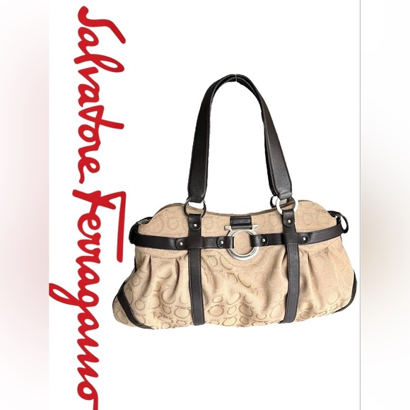 Salvatore Ferragamo | Bags | Salvatore Ferragamo Beige Logo Canvas ...
